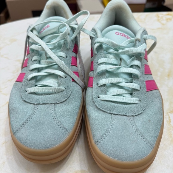 adidas | Shoes | Adidas Pastel Green Sneakers With Pink Stripes | Poshmark
